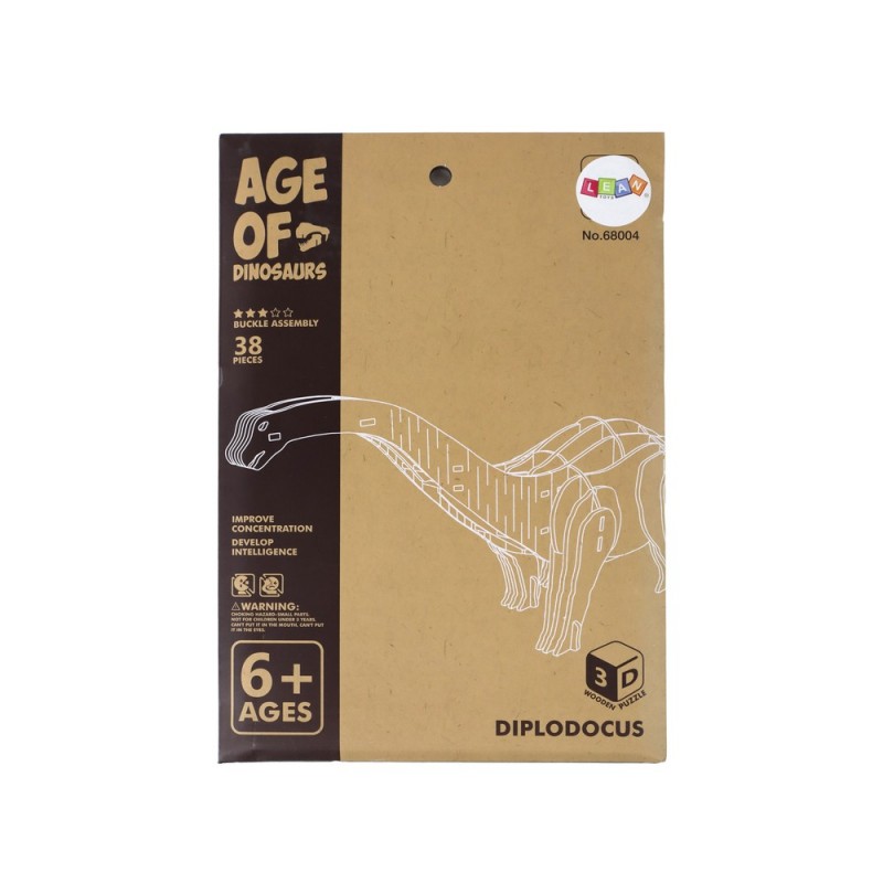 Wooden 3D Spatial Puzzle Brontosaurus Educational Assemblage 38 Pieces