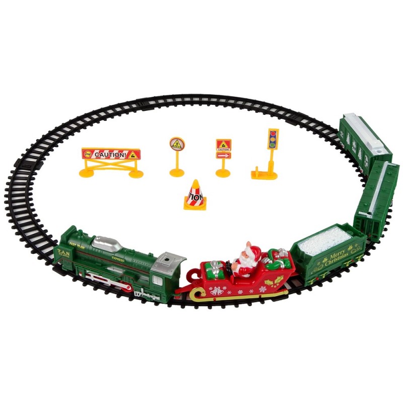 Christmas Train Locomotive Tracks Santa Claus Lights