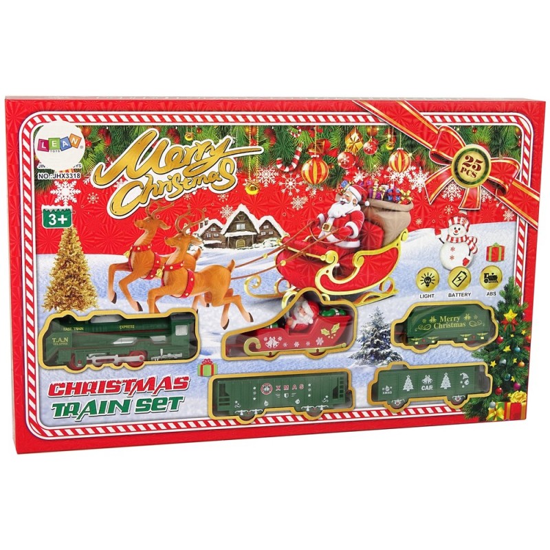 Christmas Train Locomotive Tracks Santa Claus Lights